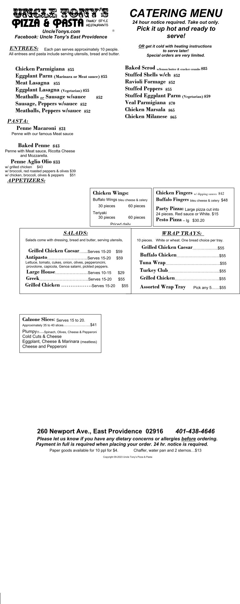 East Providence | Uncle Tony's Pizza & Pasta | Family Style Restaurants